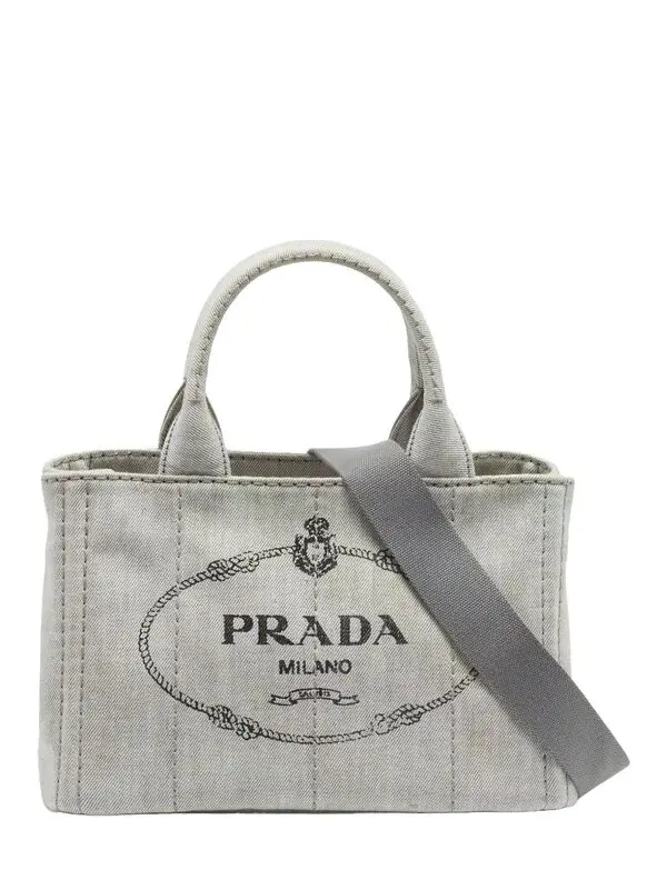 Prada Logo Print Canvas Tote Bag - Grey