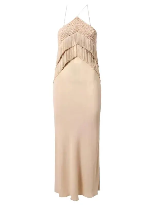 Andamane Reina Midi Dress With Fringe Detailing - Neutrals