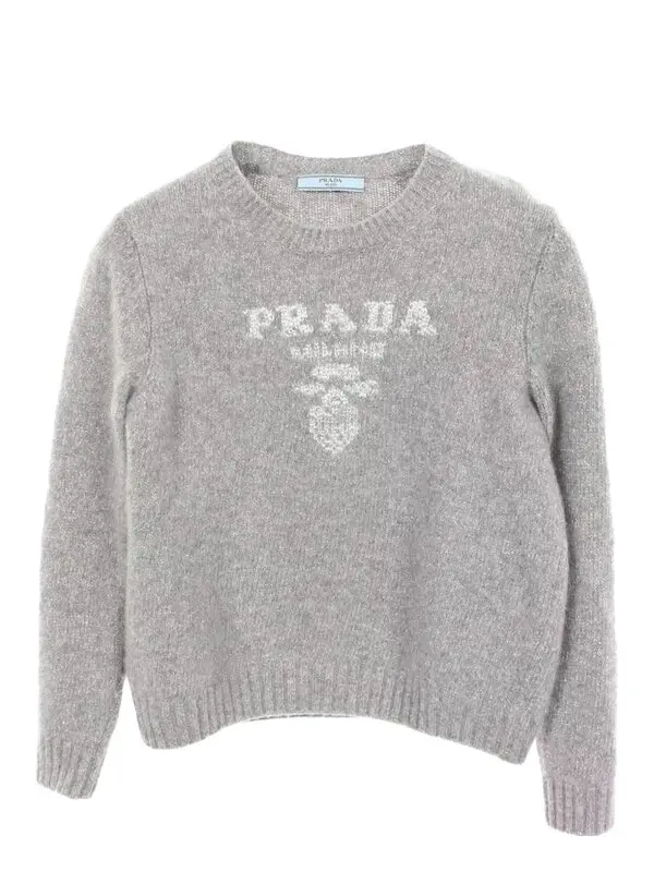 Prada Logo Detail Crew Neck Sweater - Grey