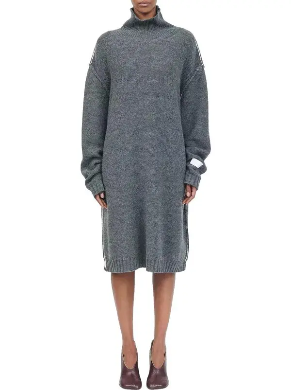 MAISON MARGIELA High Neck Knitted Midi Dress - Grey