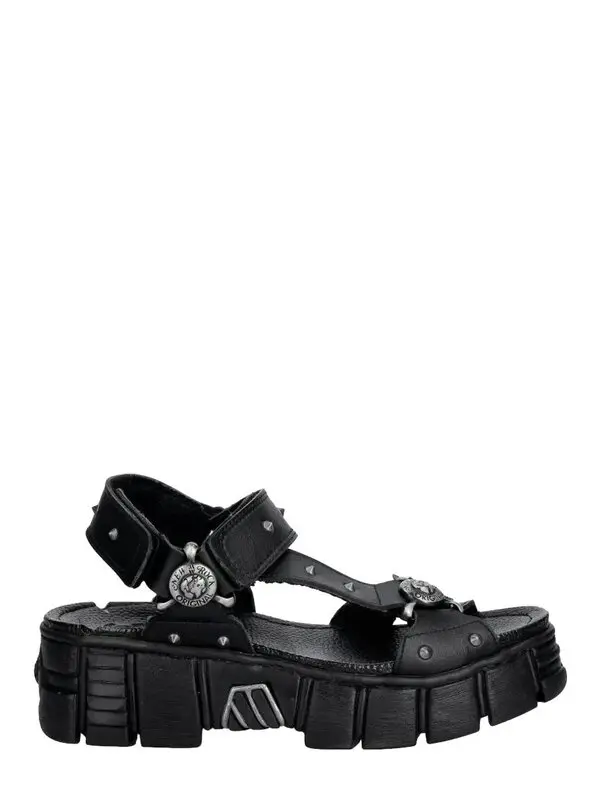 NEW ROCK Stud-embellished Chunky-sole Sandals - Black