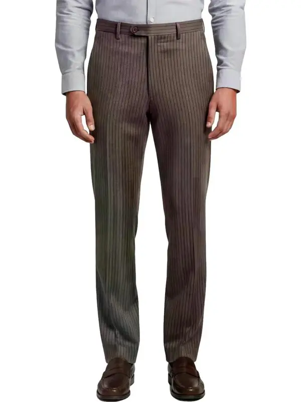 Brioni Cortina Pinstripe Wool Trousers - Brown