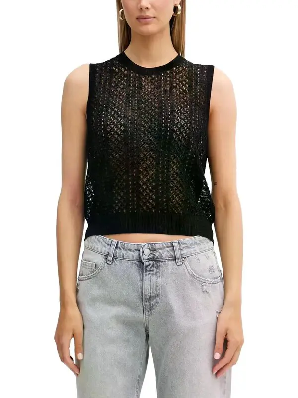 VICOLO Sleeveless Crochet Knit Top - Black