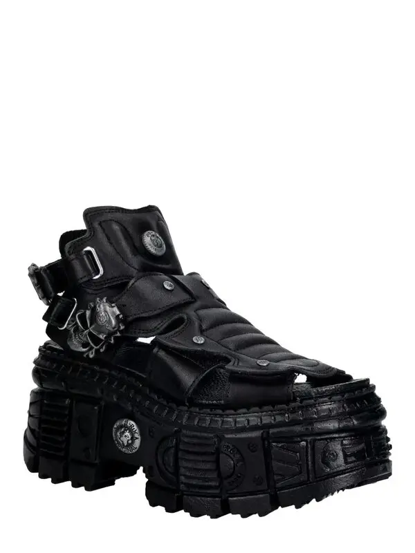 NEW ROCK Skull Embellished Platform Sandals - Black