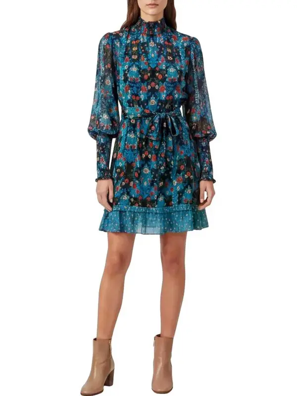 Farm Rio Arabesque Floral-print Mini Dress - Blue