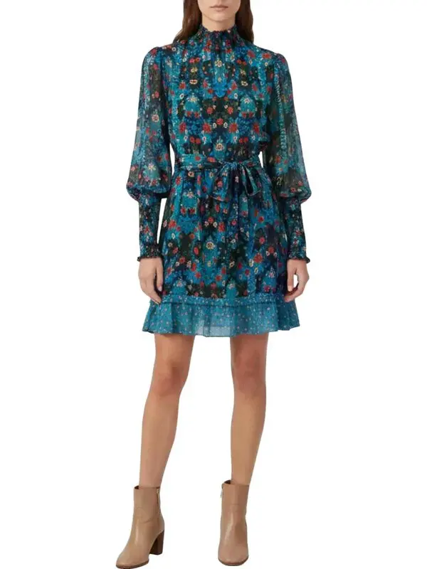 Farm Rio Arabesque Floral-print Mini Dress - Blue