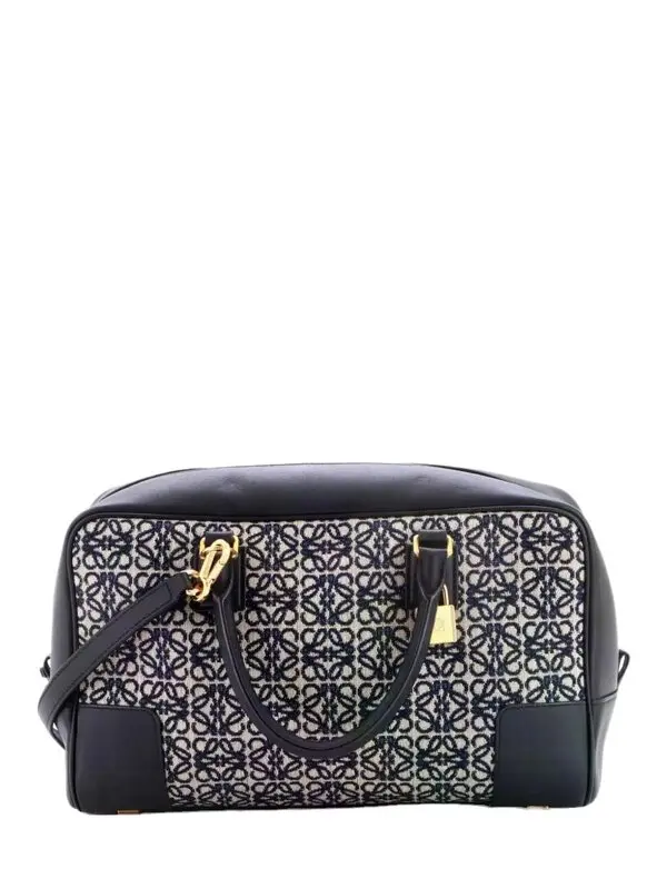 Loewe Amazona 28 Satchel In Leather And Jacquard Canvas - Blue
