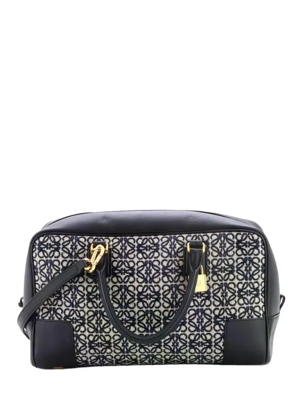Loewe Amazona 28 Satchel In Leather And Jacquard Canvas - Blue