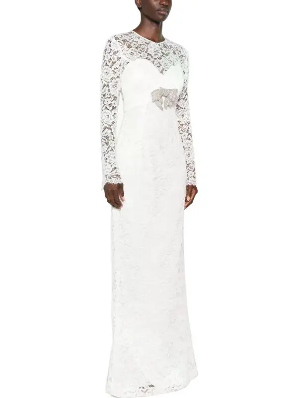 SILK LOVE & LACE Lace Gown With Embellished Bow Detail - White