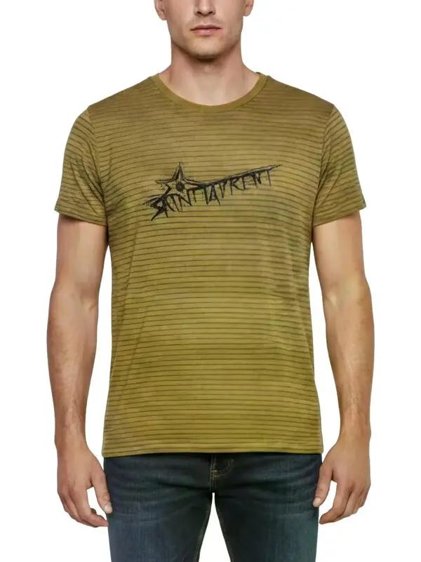 Saint Laurent 2019 Striped Star-logo T-shirt - Green