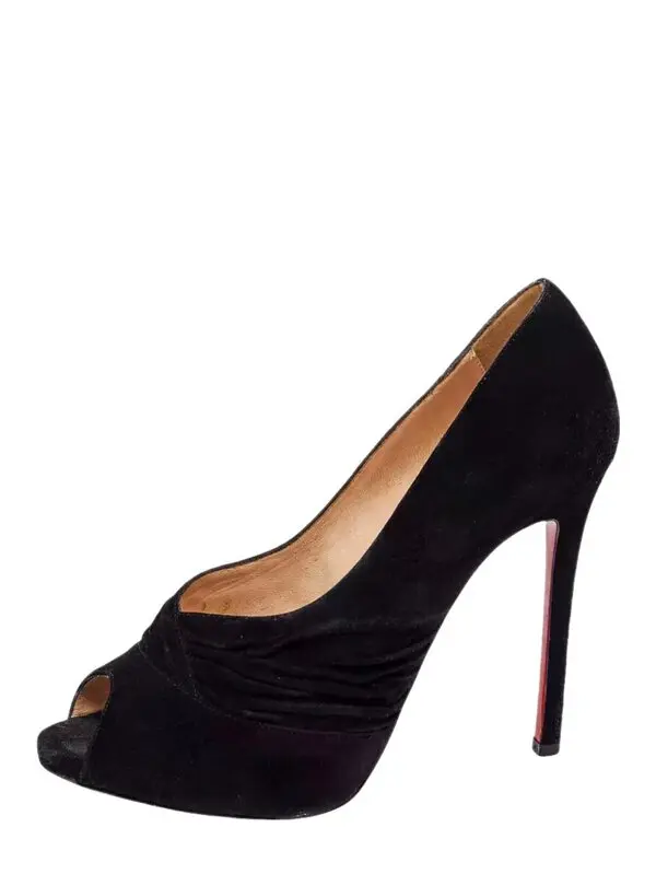 CHRISTIAN LOUBOUTIN Suede Peep-toe Pumps - Black