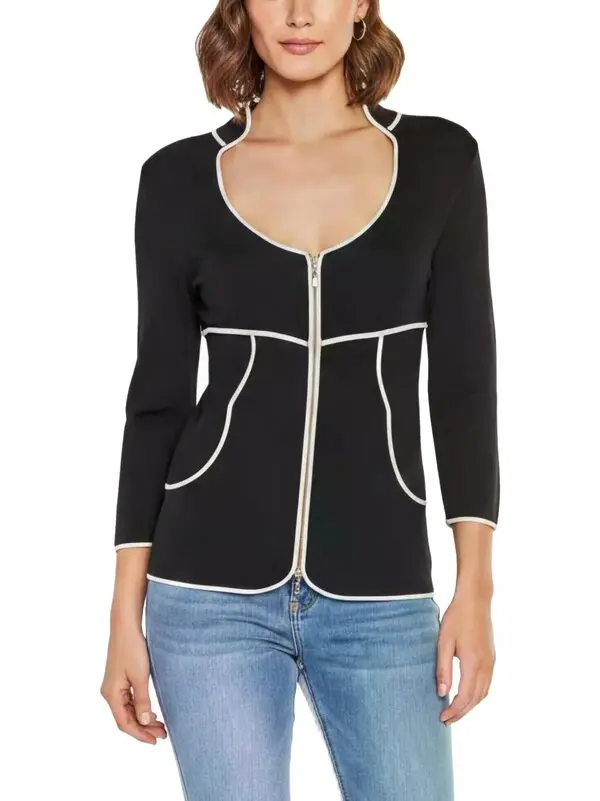 Escada Zip-up Jersey Blouse With Contrast Trim - Black