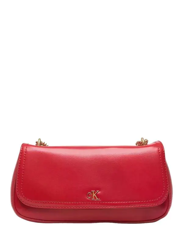 Calvin Klein Monogram Logo Plaque Chain Shoulder Bag - Red