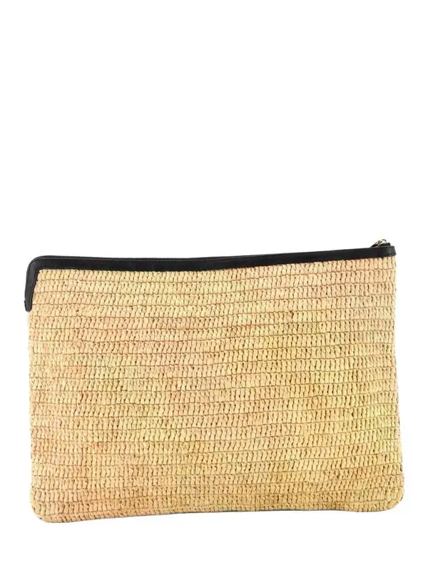Celine Raffia Sequined Logo Pouch - Neutrals