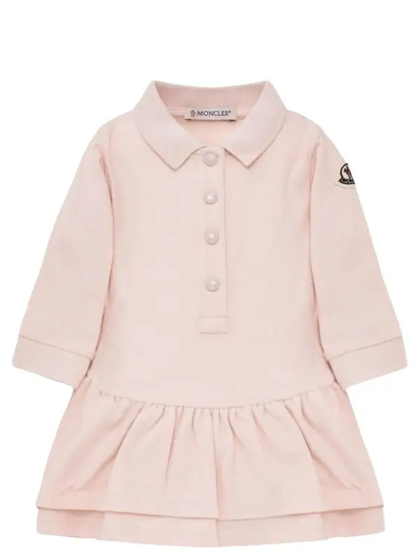 Moncler Cotton Piquet Dress With Ruffled Hem - Light Pink