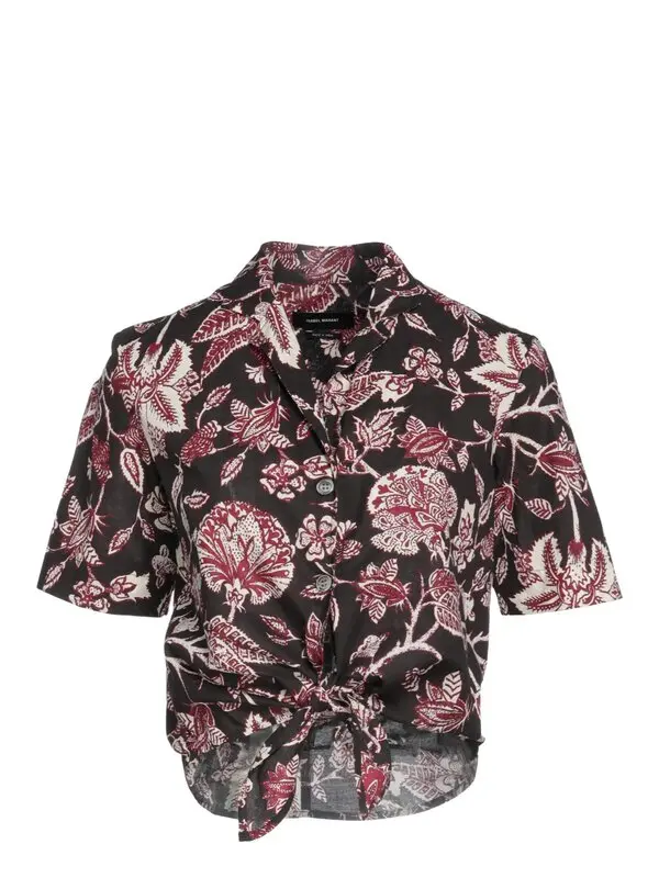 Isabel Marant Étoile Floral Print Shirt With Front Tie - Black