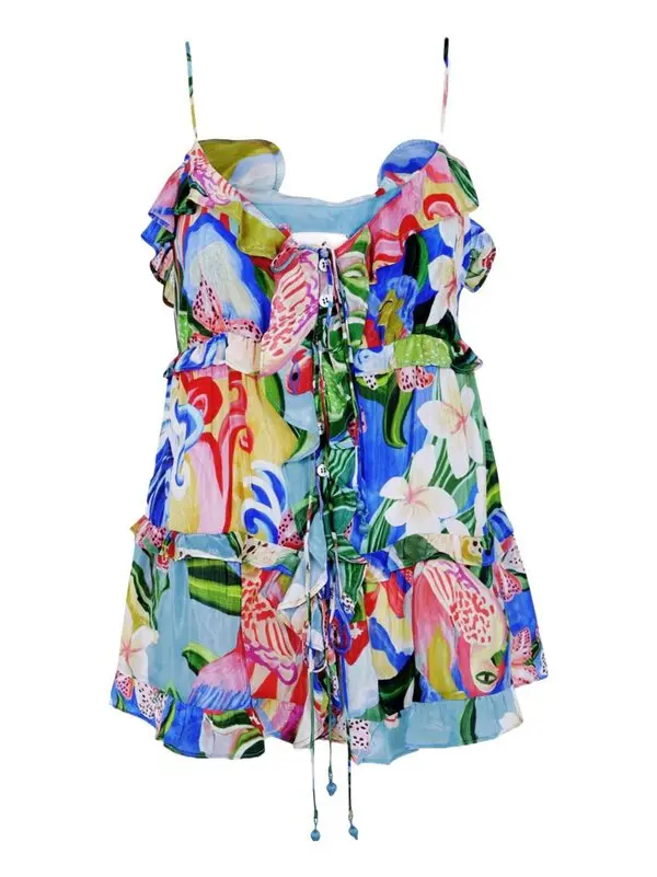 Farm Rio Floral Printed Ruffled Top - Multi-color
