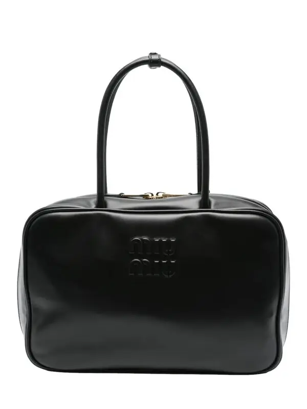 Miu Miu Embossed Logo Top Handle Bag - Black