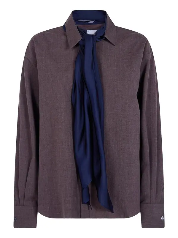 Sacai Suiting Shirt With Tie Detail - Brown