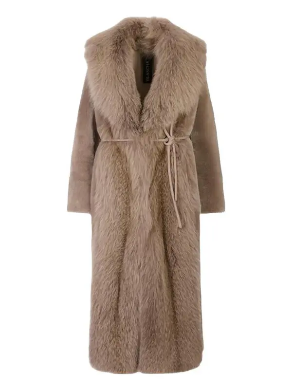 BLANCHA Long Sleeve Fur Coat - Brown
