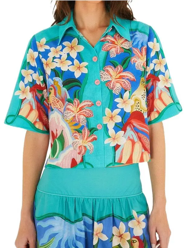 Farm Rio Garden Of Life Printed Cropped Shirt - Multicolor