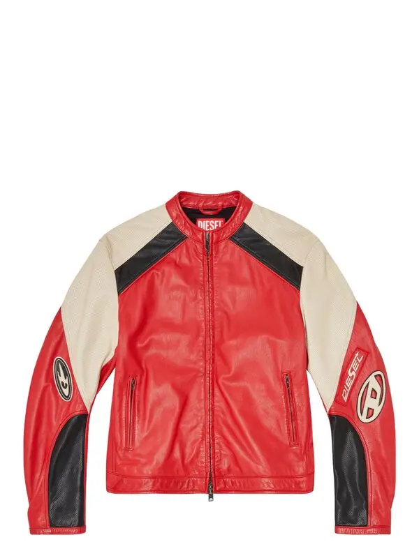 DIESEL® Biker Leather Jacket - Beige/red