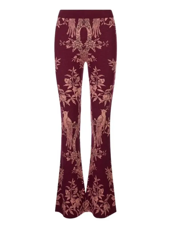Etro Nature Motif Flare Jacquard Trousers - Red