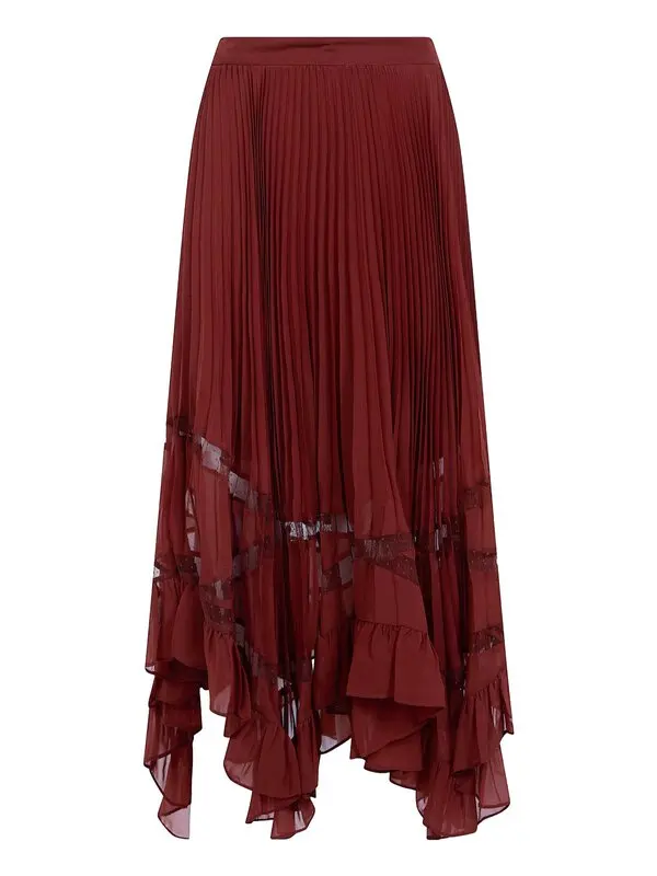 TWINSET Pleated Asymmetric Hem Skirt - Red