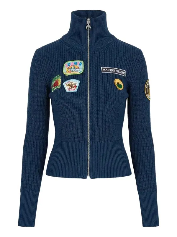 MARINE SERRE Deadstock Scout Patches Zip-up Cardigan - Blue