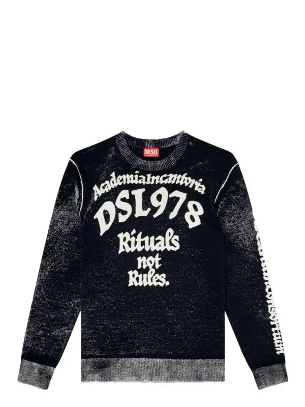 DIESEL® Dsl1978" Graphic Long Sleeve Sweater - White/black