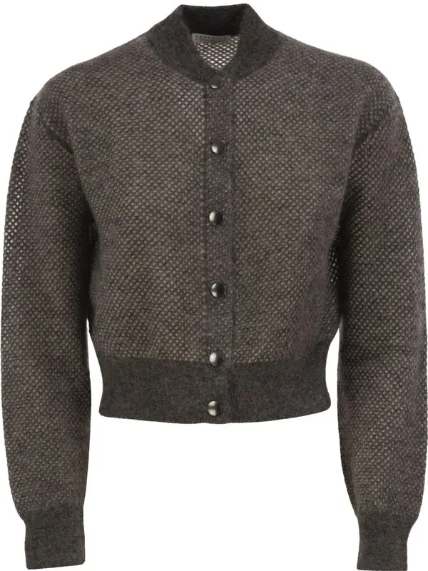 Brunello Cucinelli Openwork Mohair Cardigan With Shimmering Yarn - Black