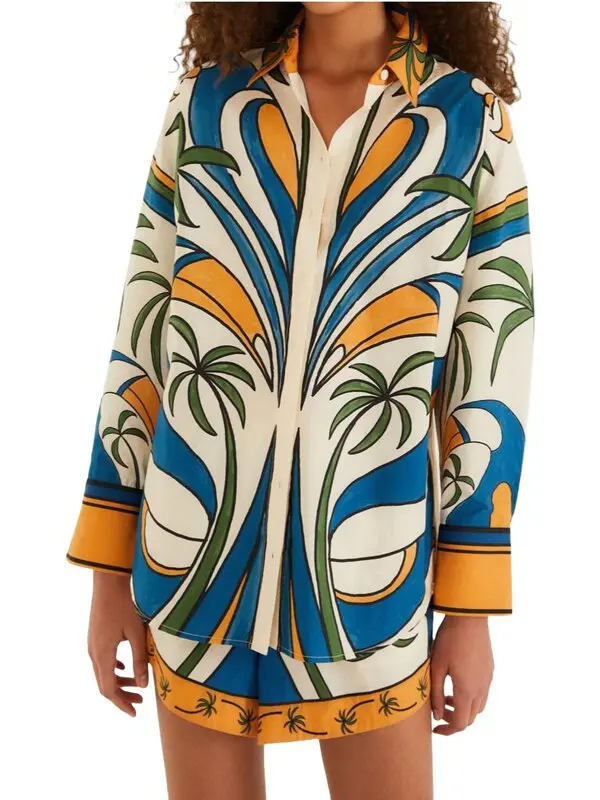 Farm Rio Tropical Print Collared Shirt - Multicolor