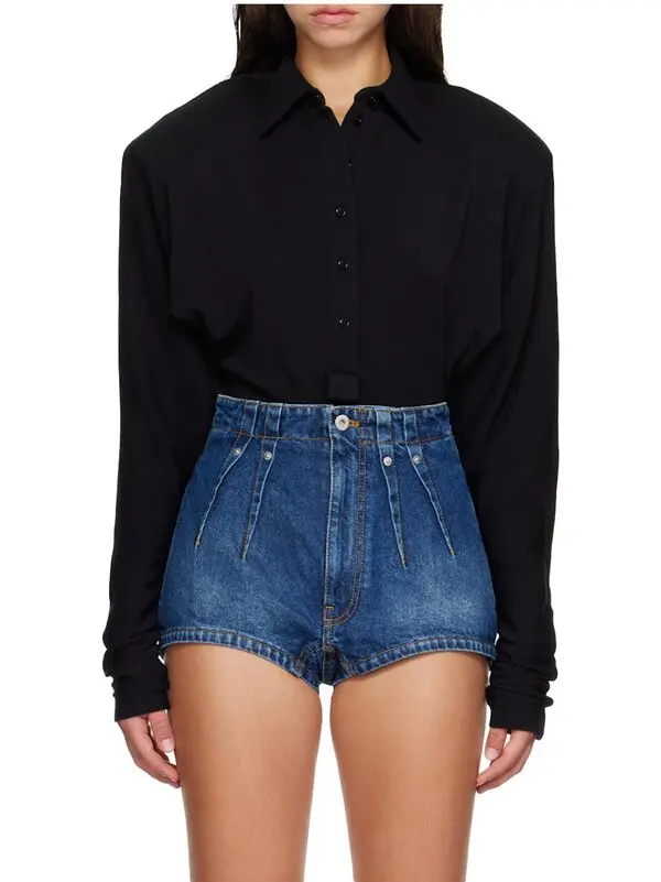 MUGLER Batsleeve Polo Bodysuit - Black