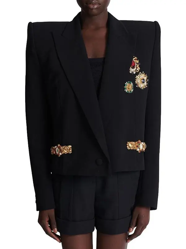 Balmain Cropped Embroidered Jacket - Black