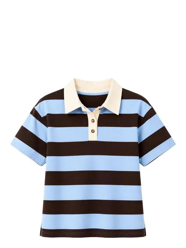 MIND TRAVELER Short-sleeved Striped Polo Shirt - Blue