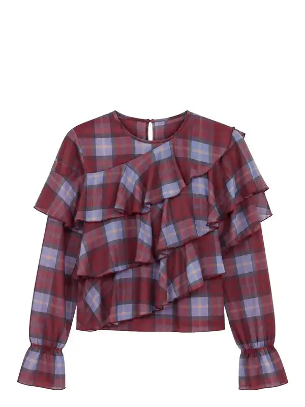 MIND TRAVELER Lea Blouse With Ruffle Details - Blue/gray/red