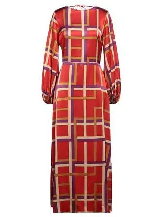 Momoni Multicolor Geometric Print Silk Maxi Dress - Tomato Red