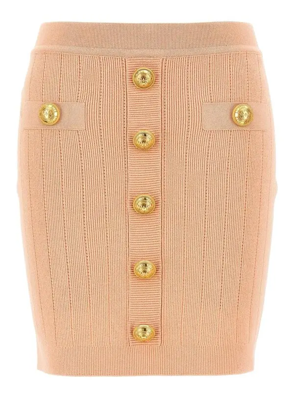 Balmain Knitted Mini Skirt With Gold-tone Buttons - Multicolor