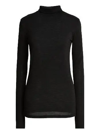 MANILA GRACE Striped Metallic Turtleneck Long Sleeve Top - Black