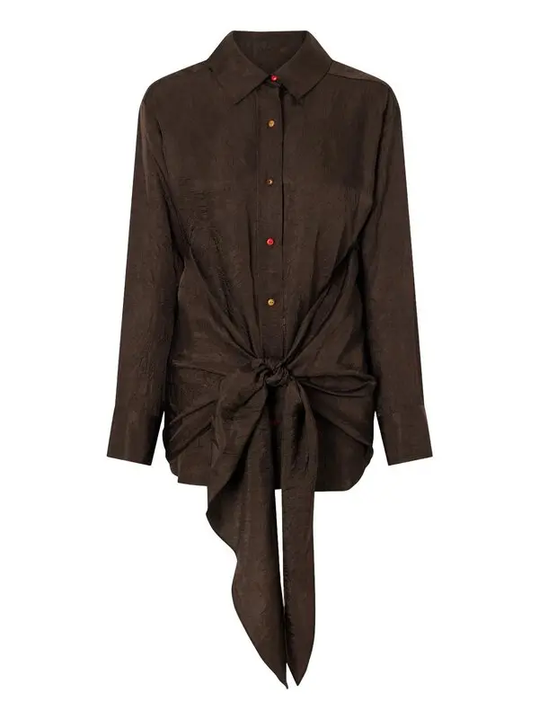 Ossou Arroyo Knotted Crinkled-satin Shirt - Brown