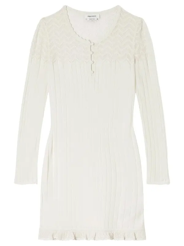 Alexander McQueen Embroidered Ribbed-knit Dress - Neutrals