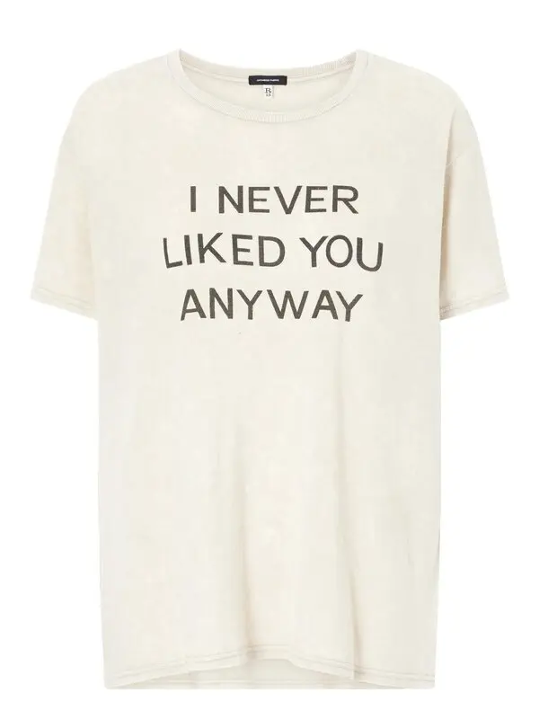 R13 I Never Liked You Anyway" Printed Cotton And Cashmere Blend T-shirt - Neutrals