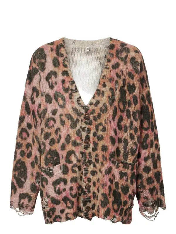 R13 Distressed Animal-print Cashmere Cardigan - Brown