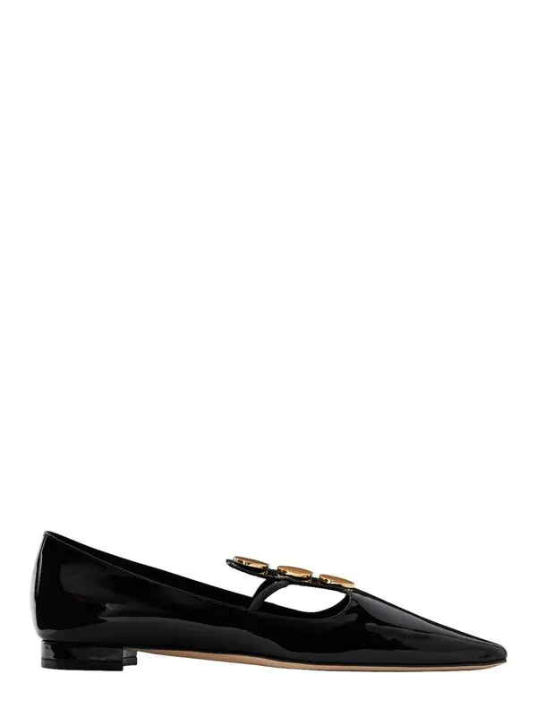 Manolo Blahnik Khafre Embellished Patent Leather Pointed Toe Flats - Black