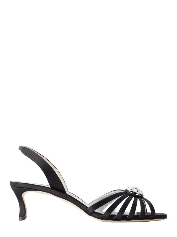 Manolo Blahnik Fulmasli 75 Crystal-embellished Satin Slingback Sandals - Black