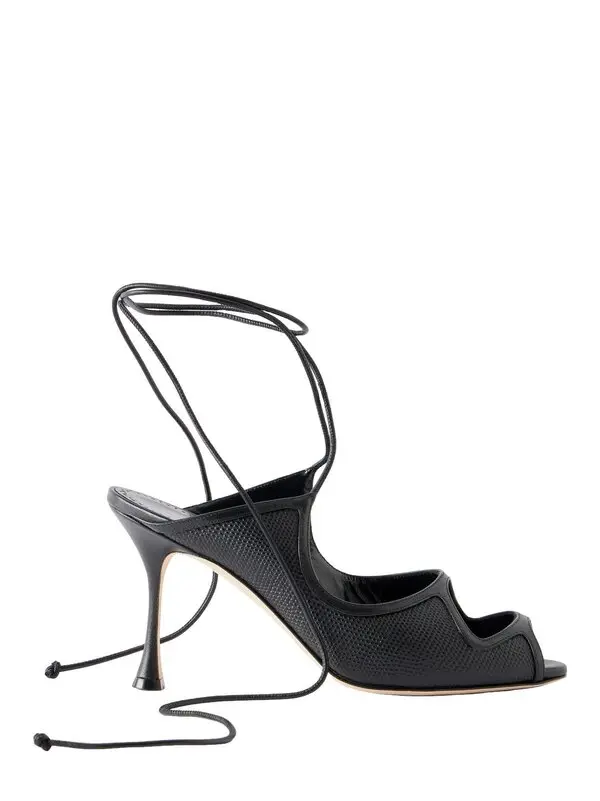 Manolo Blahnik Prosta 90 Cutout Textured Leather Sandals - Black
