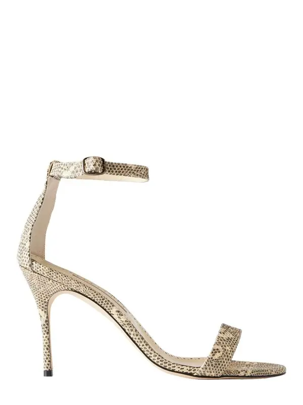 Manolo Blahnik Chaos Snake-effect Leather Stiletto Sandals - Gray