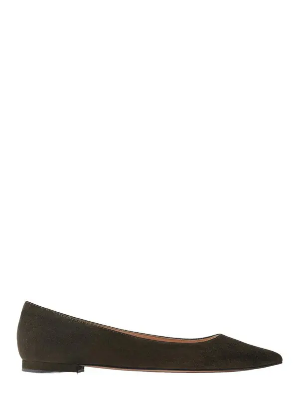 GIANVITO ROSSI Suede Pointed Toe Ballet Flats - Green