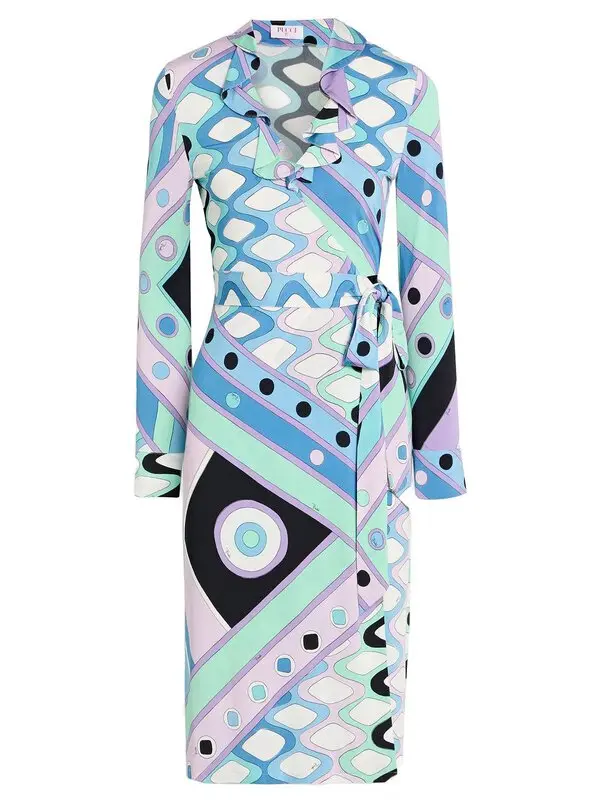 Emilio Pucci Printed Stretch-jersey Ruffled Wrap Dress - Blue