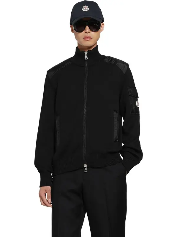Moncler Padded Wool Zip-up Cardigan - Black
